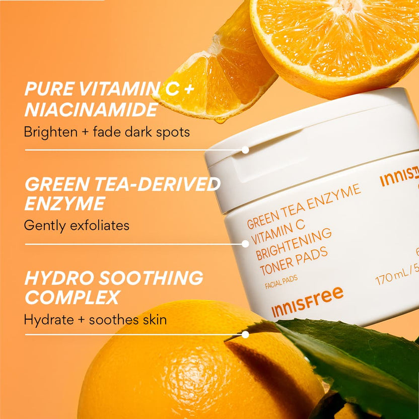 Green Tea Vitamin C Brightening Toner Pads | innisfree