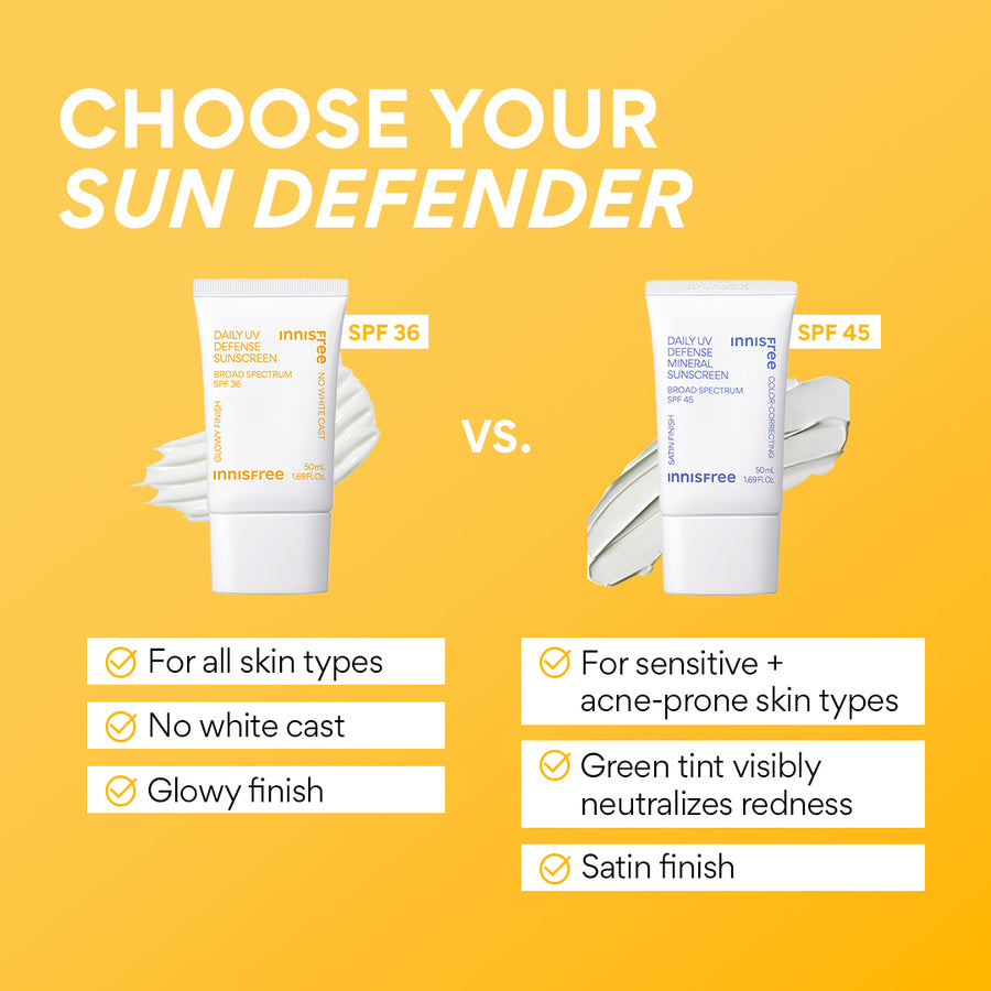 Daily UV Defense Mineral Sunscreen SPF 45 with Color Correction | innisfree